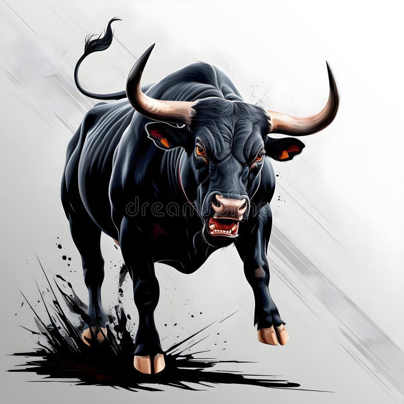 Illustration of an Attacking Black a Bull White Background Stock ...