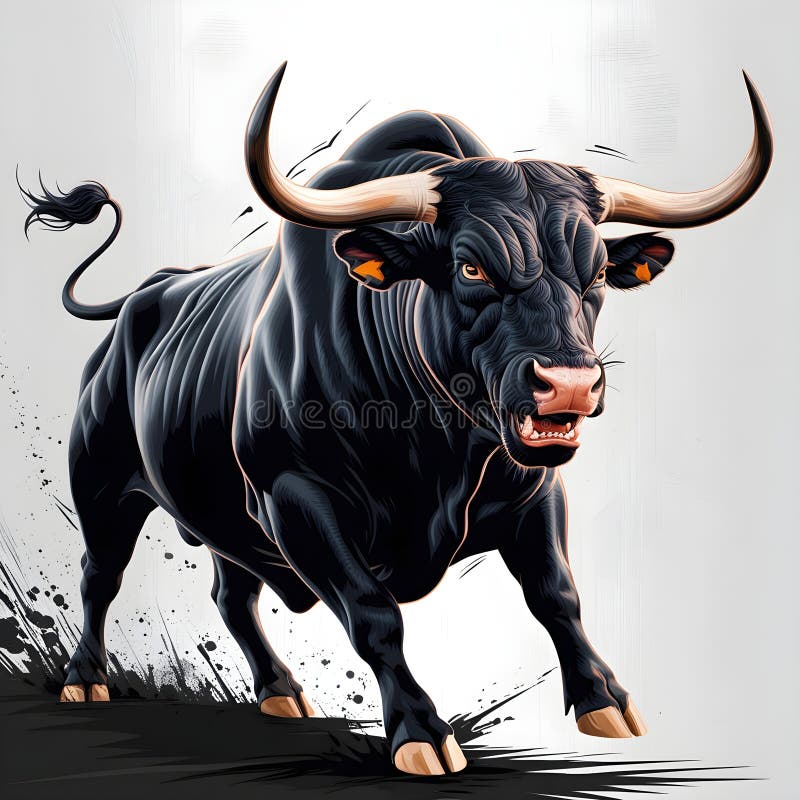 Illustration of an Attacking Black a Bull White Background Stock ...