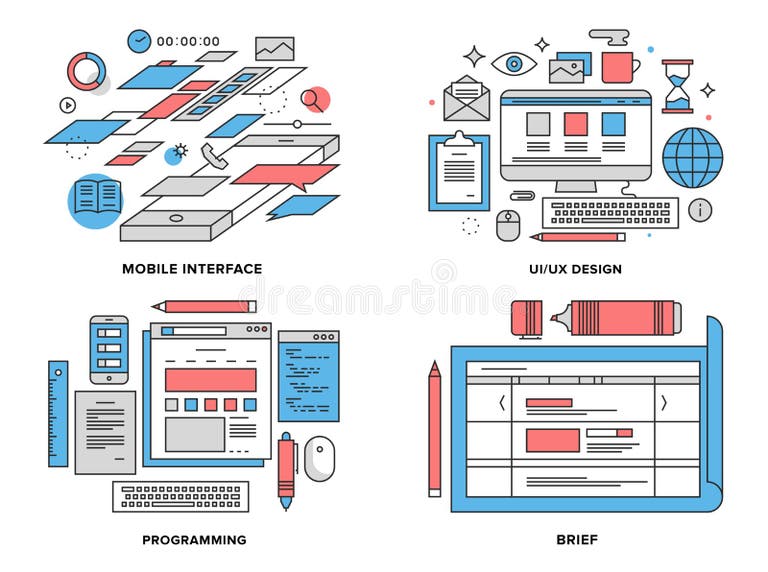 Illustration Au Trait Plat Développement D'interface Illustration de Vecteur - Illustration du ...