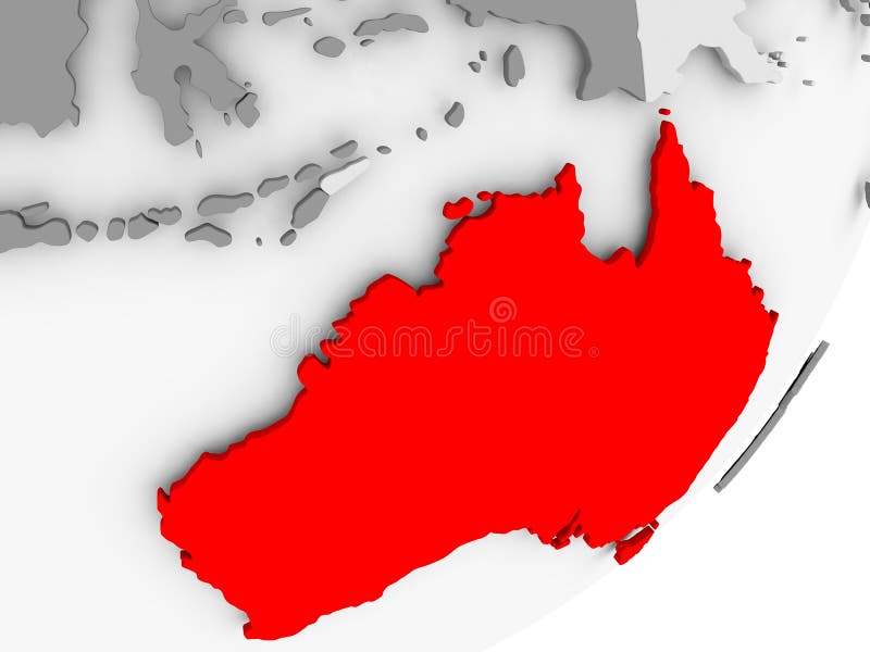 Australia in Red on Grey Map Stock Illustration - Illustration of ...
