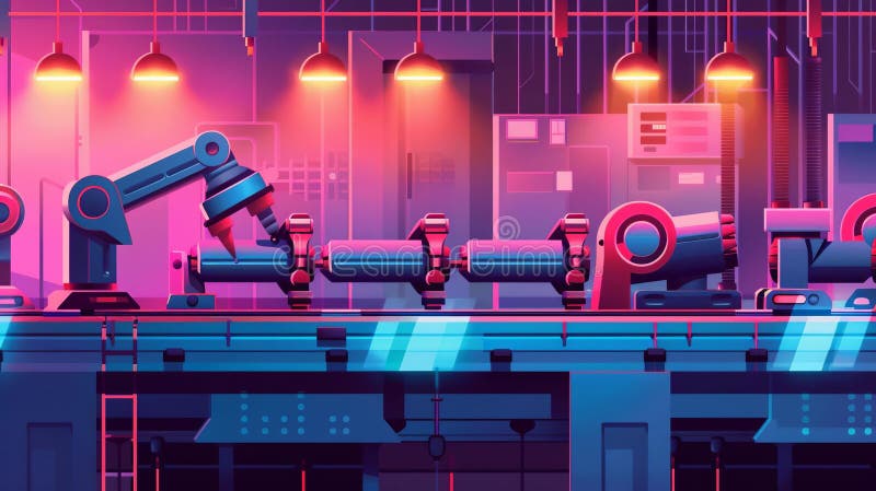3 Illustration Of An Automated Assembly Line Icon With A Colorful