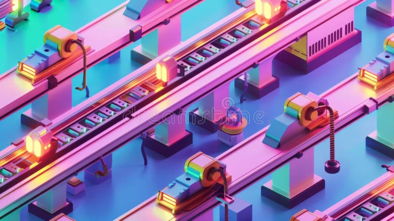 3 Illustration of an Automated Assembly Line Icon with a Colorful ...