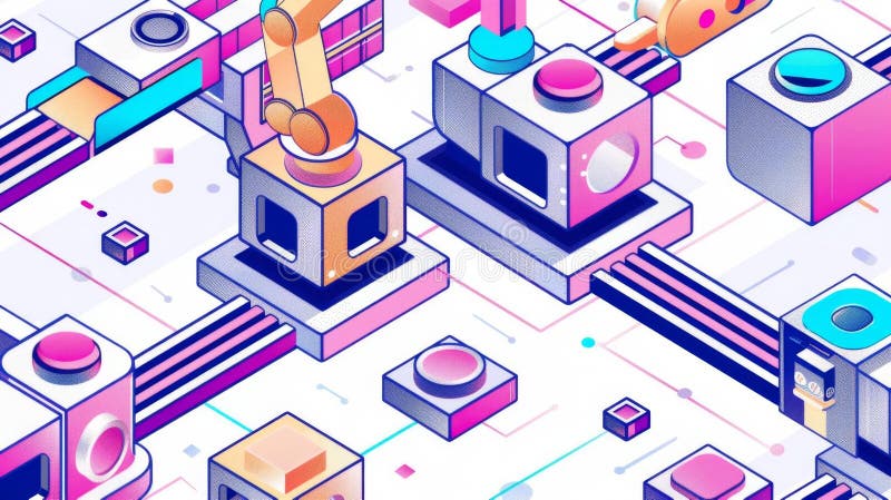 3 Illustration of an Automated Assembly Line Icon with a Colorful ...