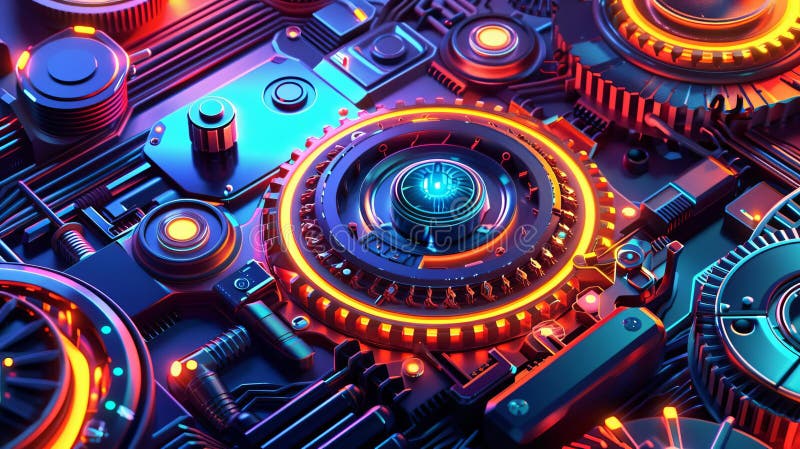 3 Illustration of an Automated Technology Icon with a Vibrant, Colorful ...