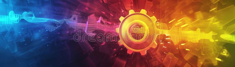Illustration of an Automation Gear Icon in a Rainbowcolored Setting ...