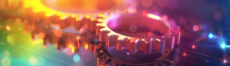 Illustration of an Automation Gear Icon in a Rainbowcolored Setting ...