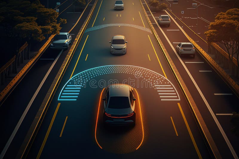 Illustration, Autonomous Car Sensor, Driver Security. Generative Ai ...
