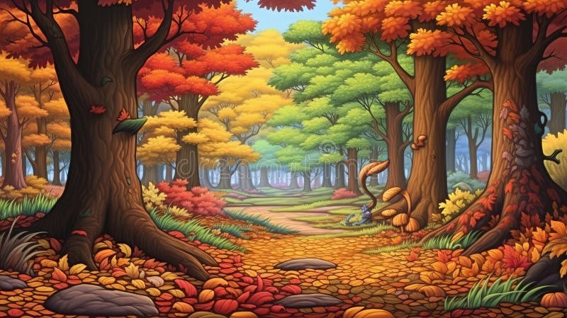 An Illustration of an Autumn Forest Scene Stock Illustration ...