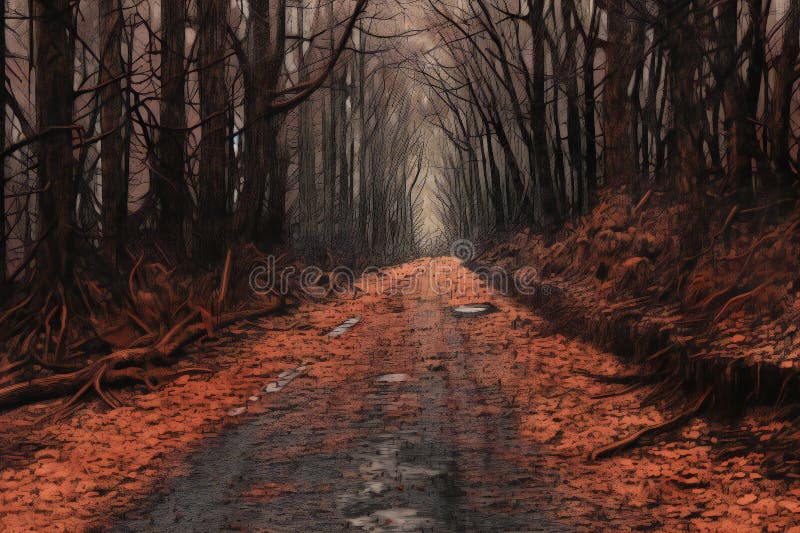 Autumn Landscape with Trees and Road in the Forest, Render Stock ...