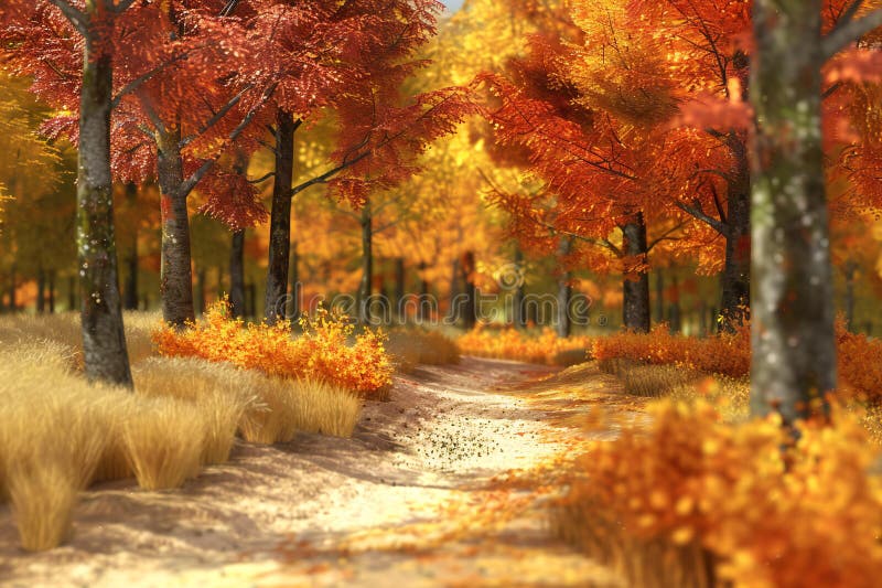 Autumn Road in the Forest with Colorful Trees, Render Stock ...