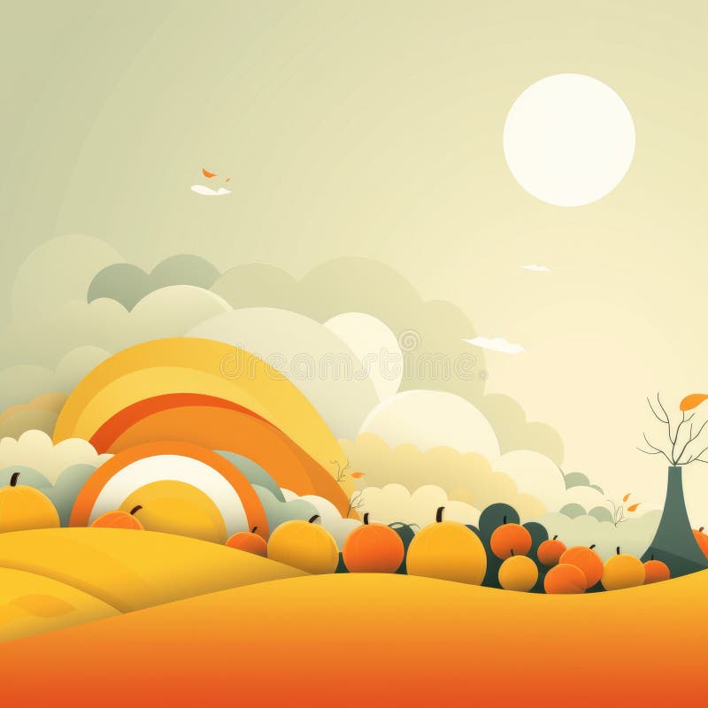 An Illustration of an Autumn Scene with Pumpkins and Trees Stock ...