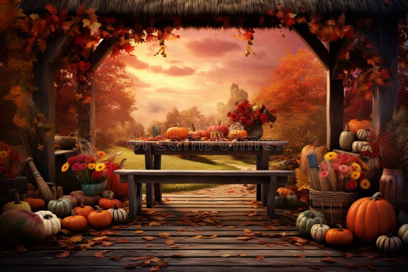 Illustration of Autumn Thanksgiving Colorful Setting Background ...