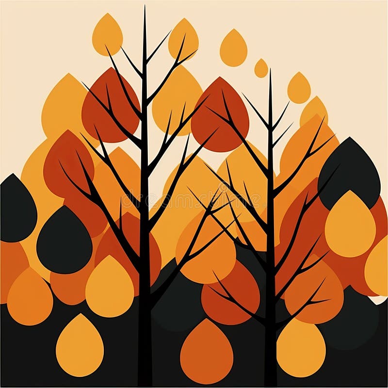An Illustration of Autumn Trees with Leaves Stock Illustration ...