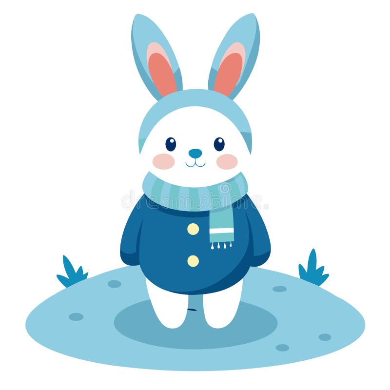 Illustration of Baby Bunny Rabbit in a Winter Environment Wearing Warm ...