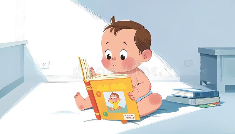 Illustration of Baby Reading a Book Stock Photo - Image of cute ...