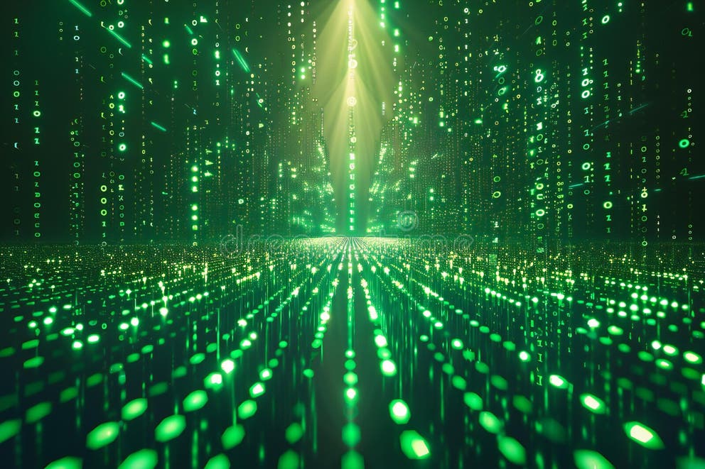 Illustration of Background of Green Binary Code Particles, Arranged in ...