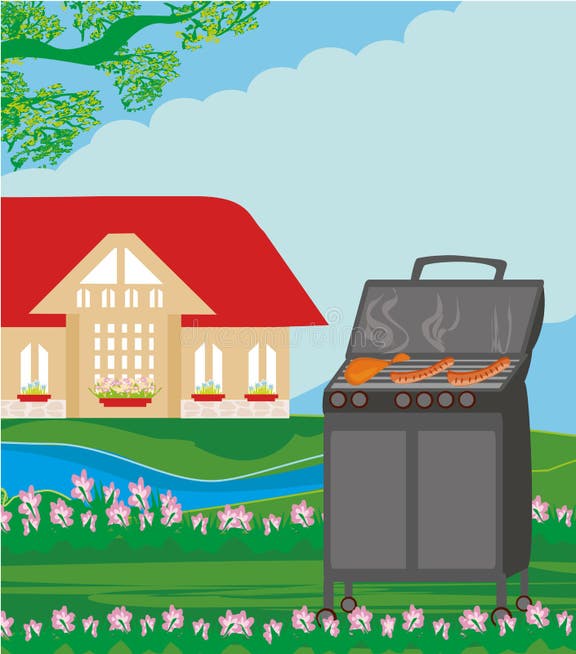 Illustration of Backyard Barbecue Stock Vector - Illustration of ...