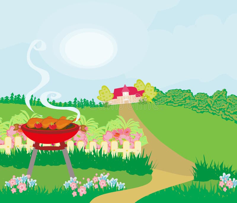 Illustration of Backyard Barbecue Scene Stock Vector - Illustration of ...