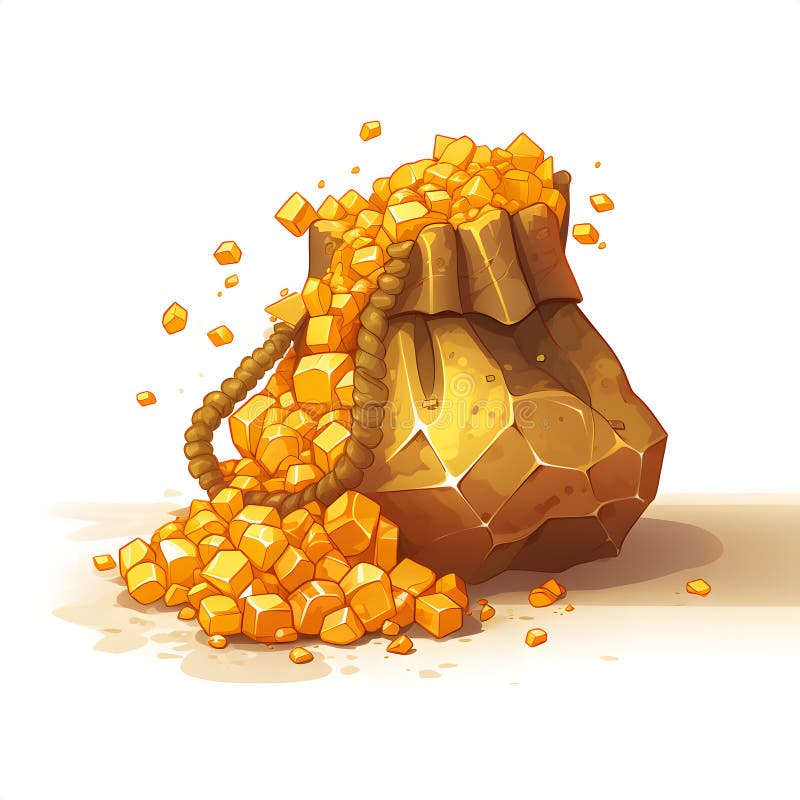 Illustration of a Bag and Gold Nugget in Cartoon Style. Generative AI ...