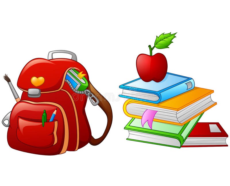 Illustration of Bag with Stack of Book and Apple Stock Vector ...
