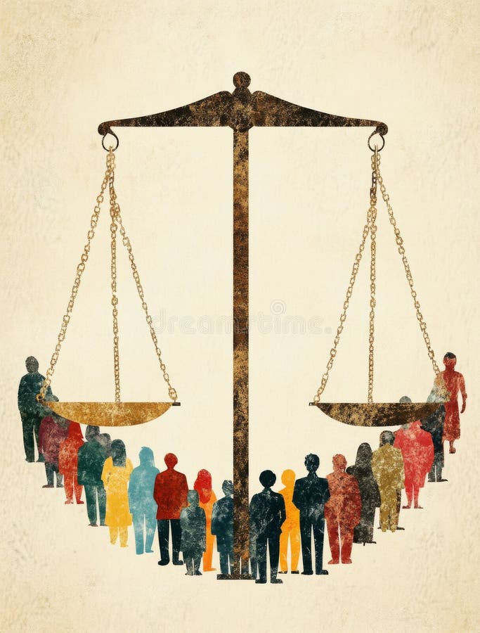 Illustration of Balance Scale with Diverse People Highlighting Equality ...