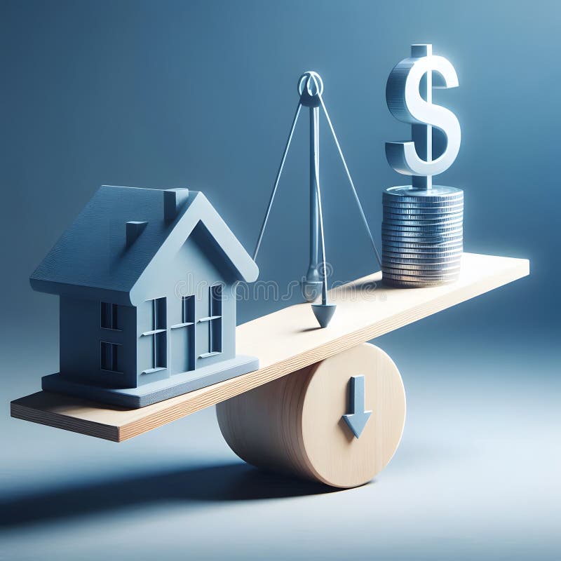 An Illustration of a Balance Scale with a Small House on One Side and a ...
