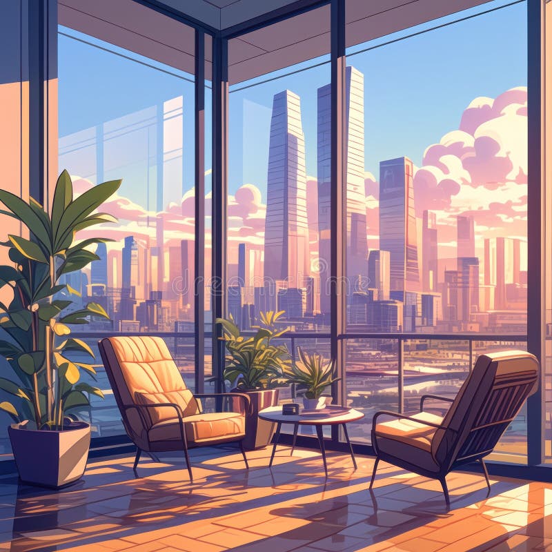 Illustration of a Balcony View with Chairs and Plants Stock Illustration - Illustration of ...