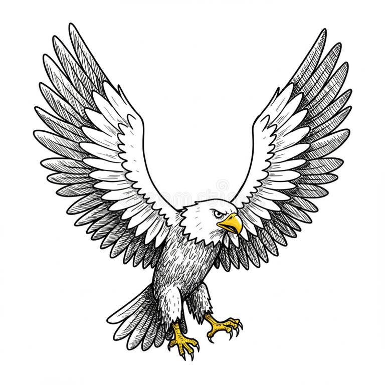 Illustration of a Bald Eagle in Flight with Wings Spread Wide. the ...
