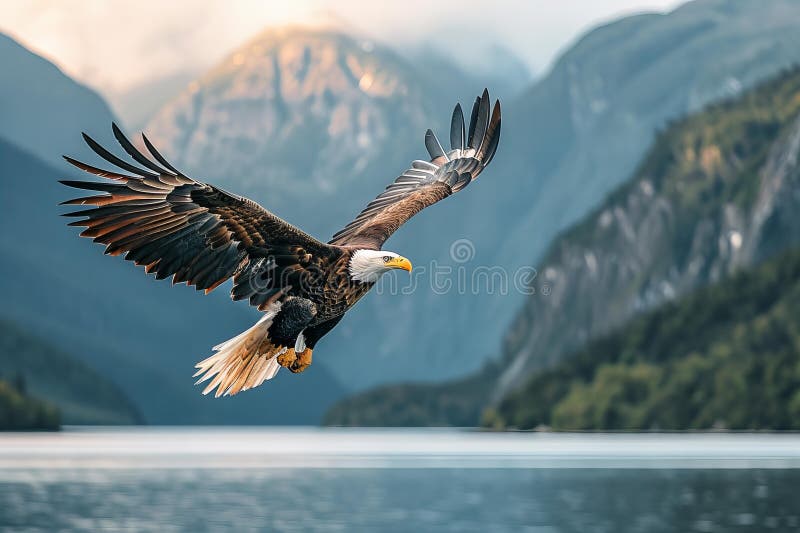 Illustration of Bald Eagle is Flying Over Bodies of Water between ...