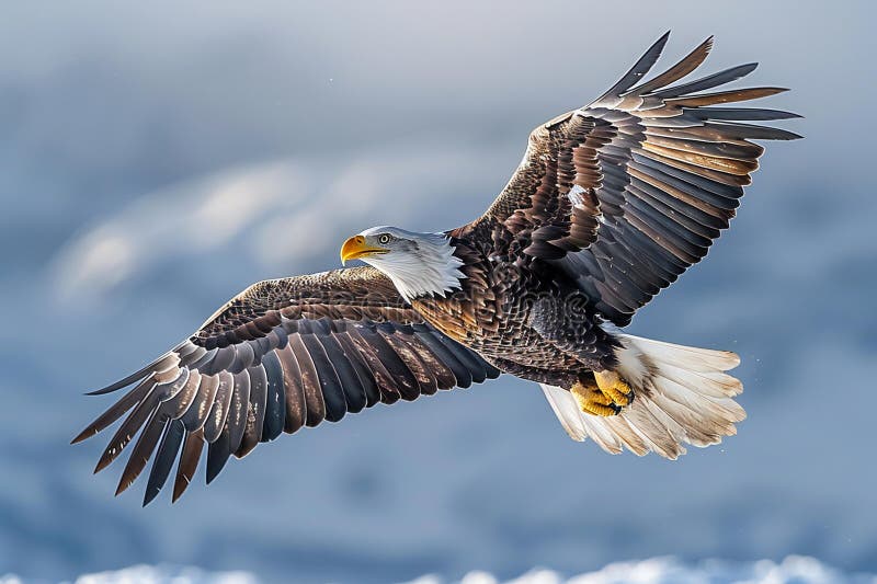 A Bald Eagle Flying in the Sky, Full Body, Real Photo Stock ...