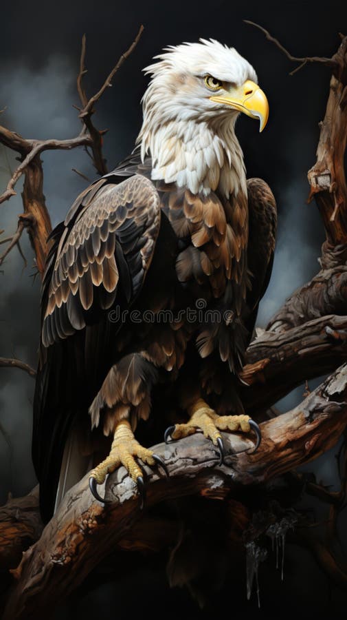 Illustration of a Bald Eagle, Perched on a Tree Stock Illustration ...
