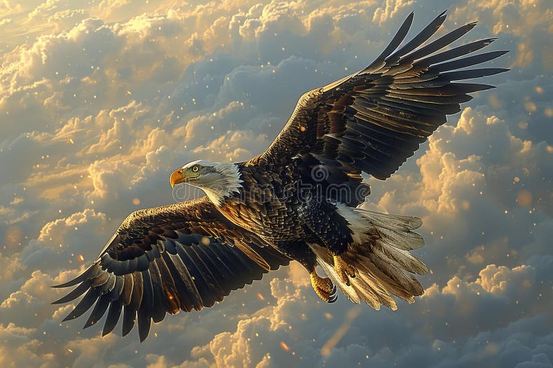 Illustration of Bald Eagle in the Skies Over the Clouds, High Quality ...