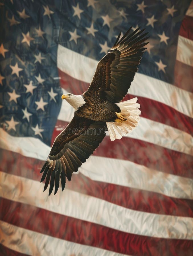 American Eagle Flying Over Flag Stock Illustration - Illustration of ...