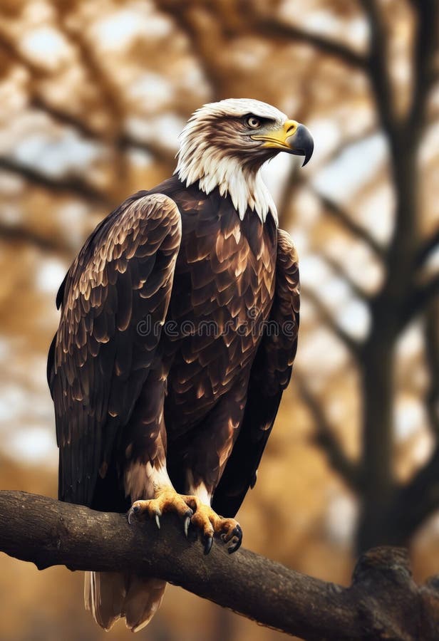 Illustration of a Bald Eagle on a Tree in a Park.created with the Help ...