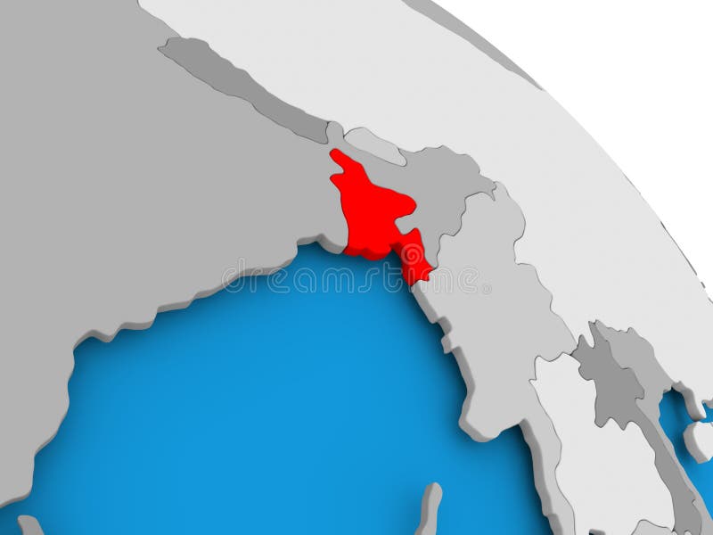 Bangladesh in red on map stock illustration. Illustration of world ...