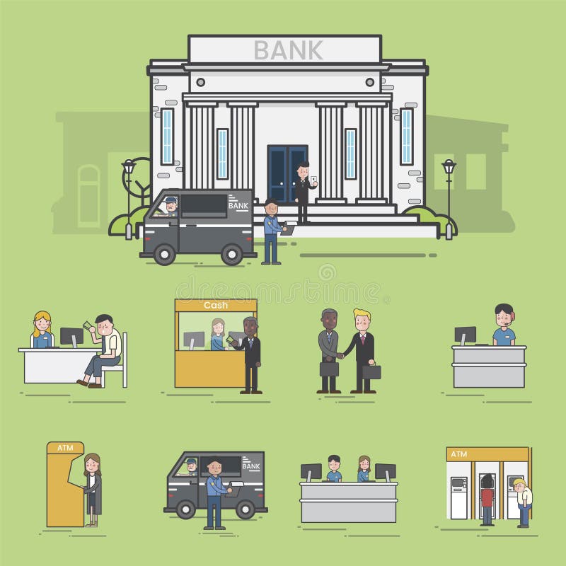 Illustration of a Bank Process Stock Illustration - Illustration of ...