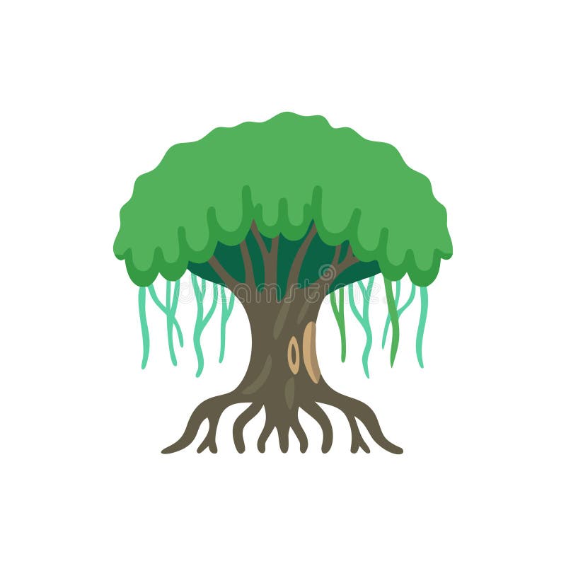 Illustration of Banyan Tree, Roots, Branches, Greenery, Isolated on ...