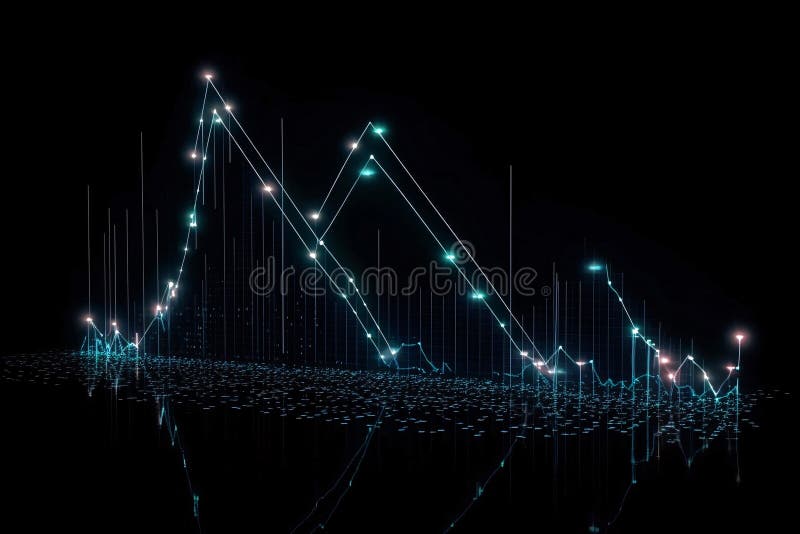 Illustration of a Bar Chart on a Dark Background with Lights Stock ...