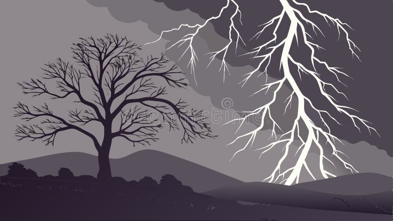 Bare Tree Struck by Lightning, Stormy Weather, Vector Design Generative AI Stock Vector ...