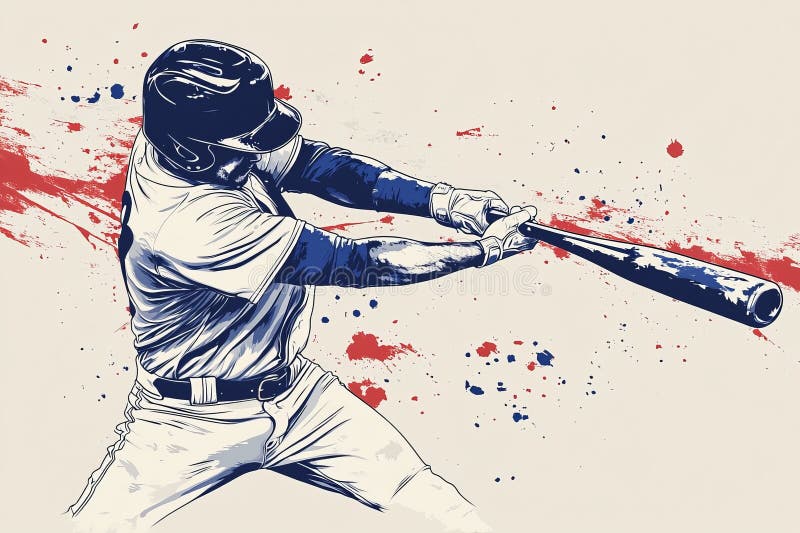 Illustration of Baseball Player Hitting the Ball. Generative AI. Stock ...