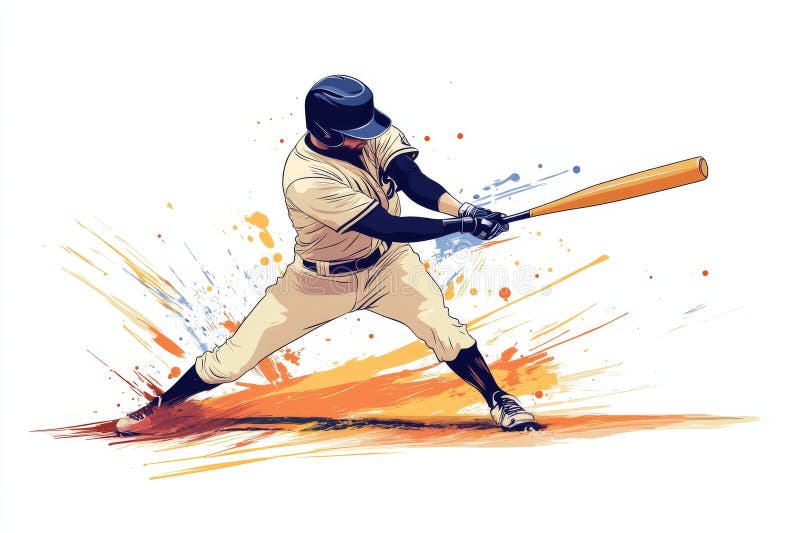 Illustration of Baseball Player Hitting the Ball. Generative AI. Stock ...