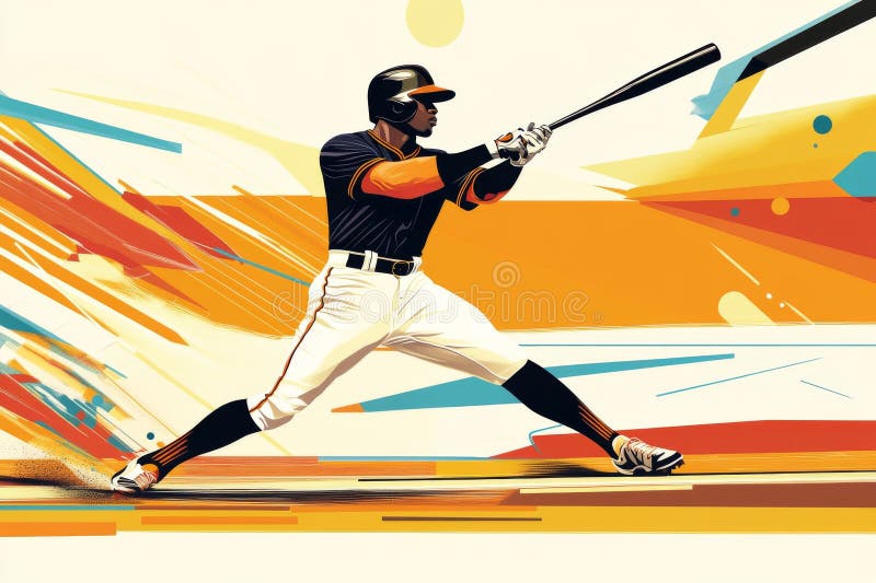 Illustration of Baseball Player Hitting the Ball. Generative AI. Stock ...
