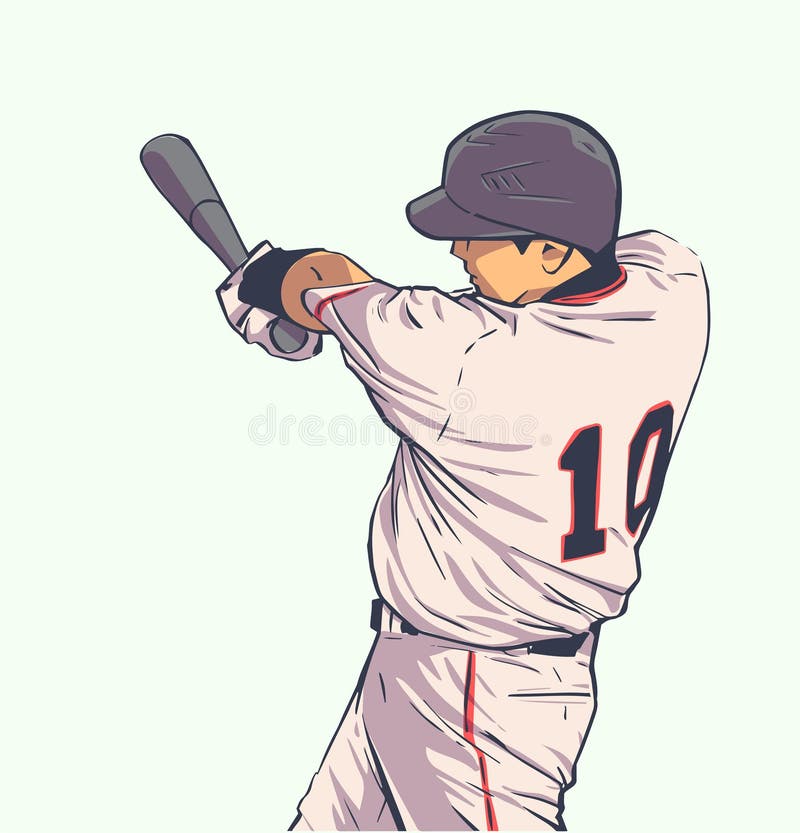 Illustration of Baseball Player Striking with Bat during Game Stock ...