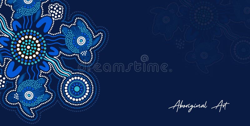 Blue Poster Design with Aboriginal Turtle Art Stock Illustration ...