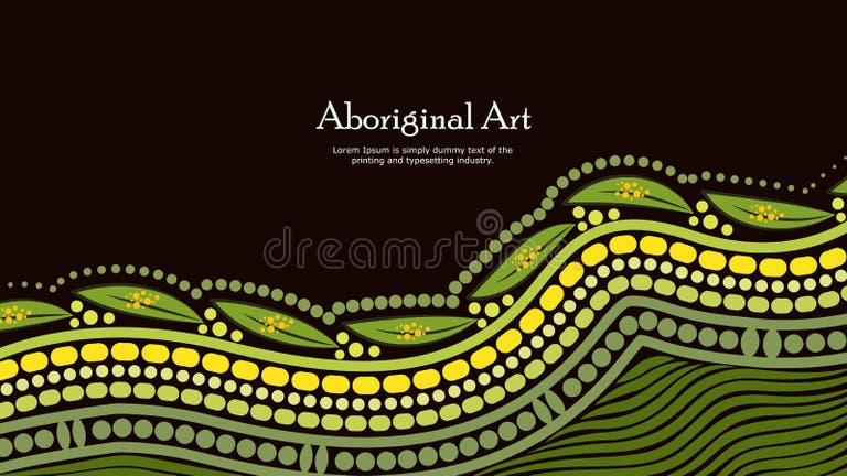 Aboriginal Dot Art Vector Wattle Leaf Banner with Text. Stock ...