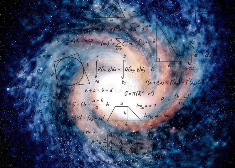 Illustration of Basic Physics and Mathematics Formulas and Galaxy in ...