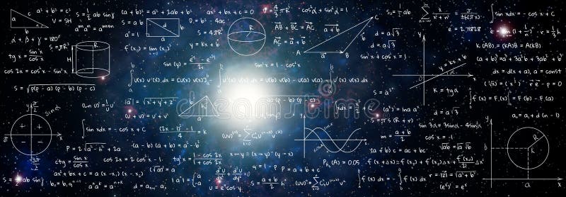 Illustration of Basic Physics and Mathematics Formulas and Galaxy in ...
