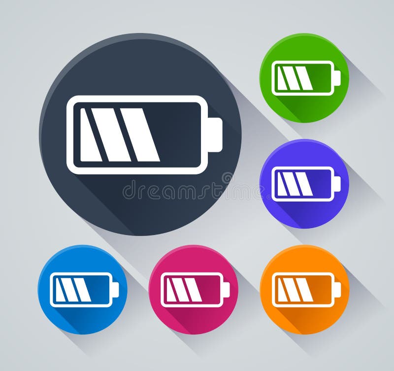 Battery Circle Icons with Shadow Stock Vector - Illustration of orange ...