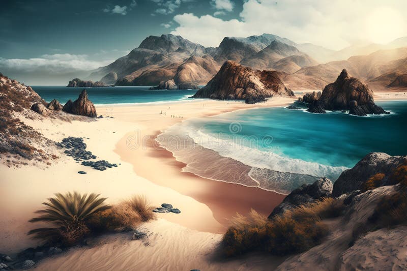 Illustration of a Beach Scene, Created by Generative Ai Technology ...