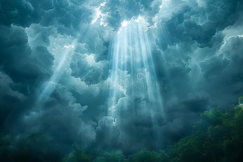 Illustration of Beam of Light Breaking through the Clouds, Sky ...